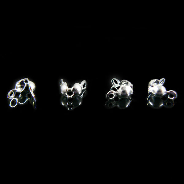 Clamshell bead tips: 4mm silver plated, w/ 2 loops, 36 pcs. 6.5mm long ...